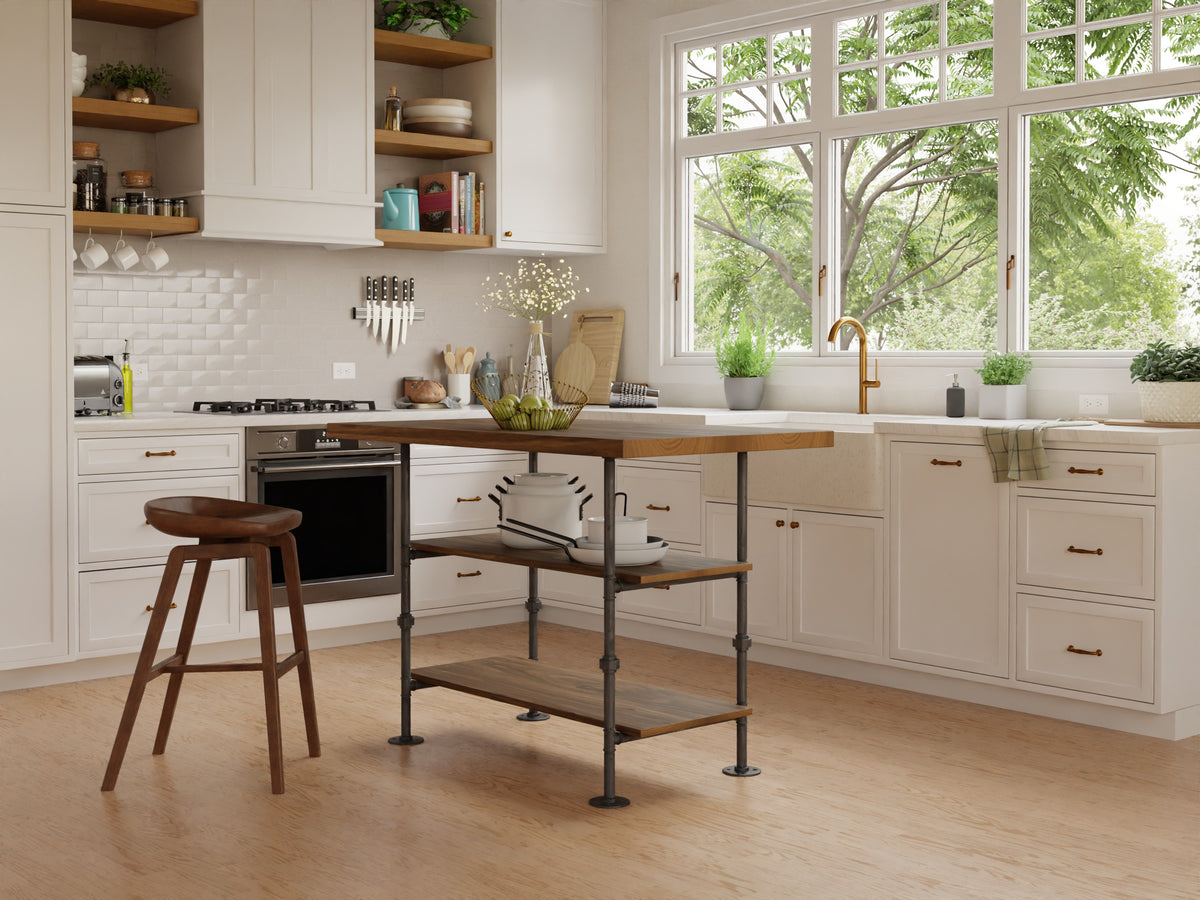 Industrial pipe and solid wood kitchen island – Pipe And Wood Designs